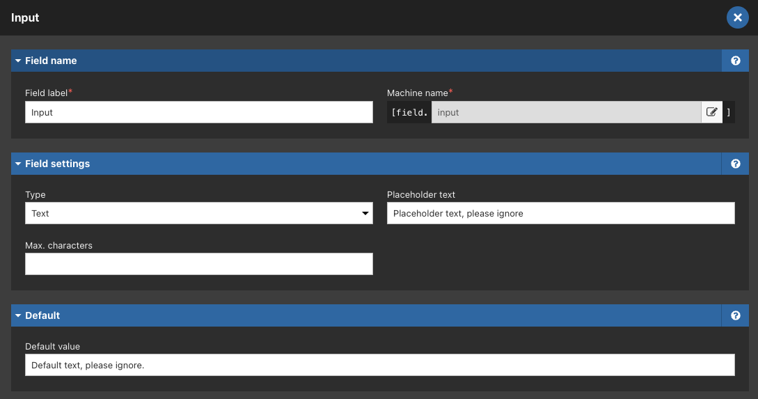 Input | Acquia Cohesion Docs